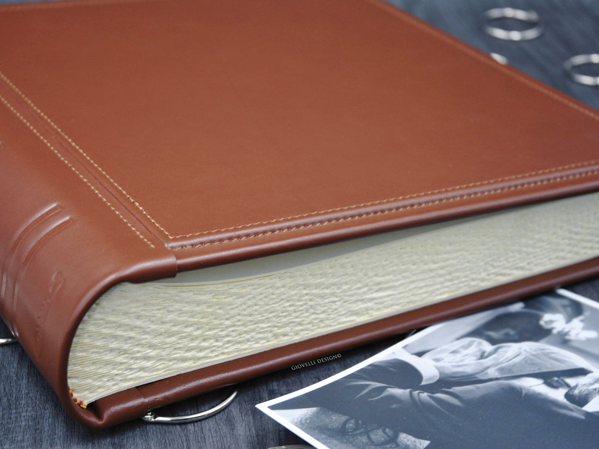 Personalized Traditional Square Photo Album - Brown Leather Bound Scra ...
