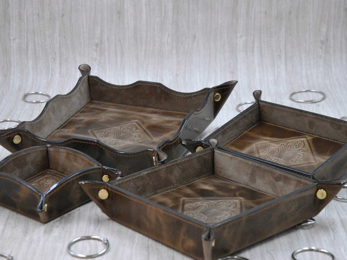 Luxury Brown Leather Valet Tray Set - Collection of 4 Pocket Emptiers ...
